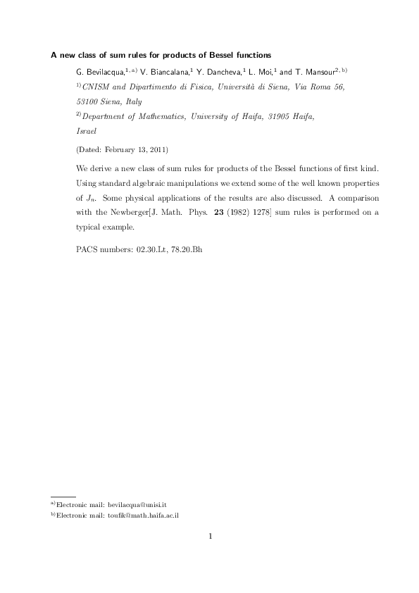 Pdf A New Class Of Sum Rules For Products Of Bessel Functions