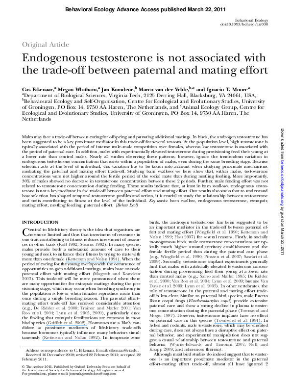 (PDF) Endogenous testosterone is not associated with the trade-off ...