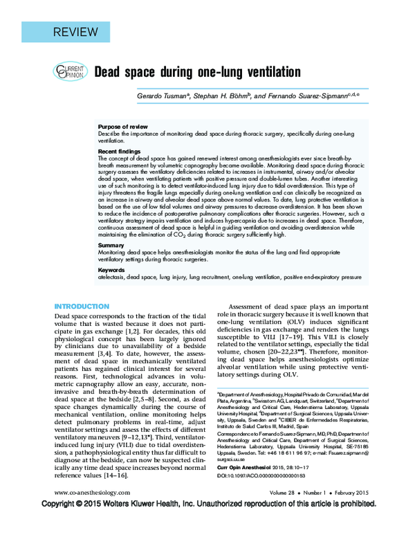 (PDF) Dead space during one-lung ventilation