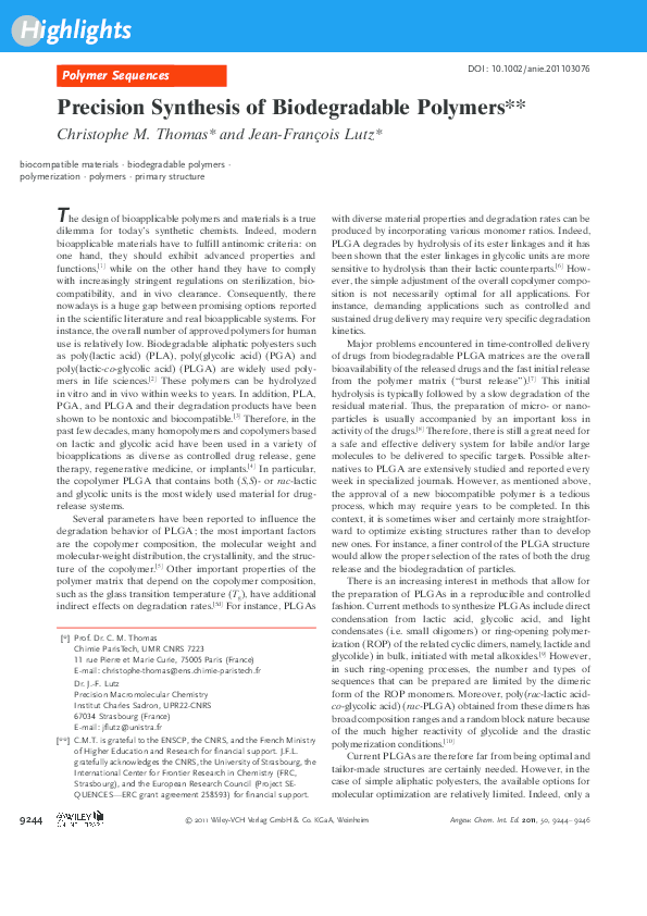 (PDF) Precision Synthesis of Biodegradable Polymers