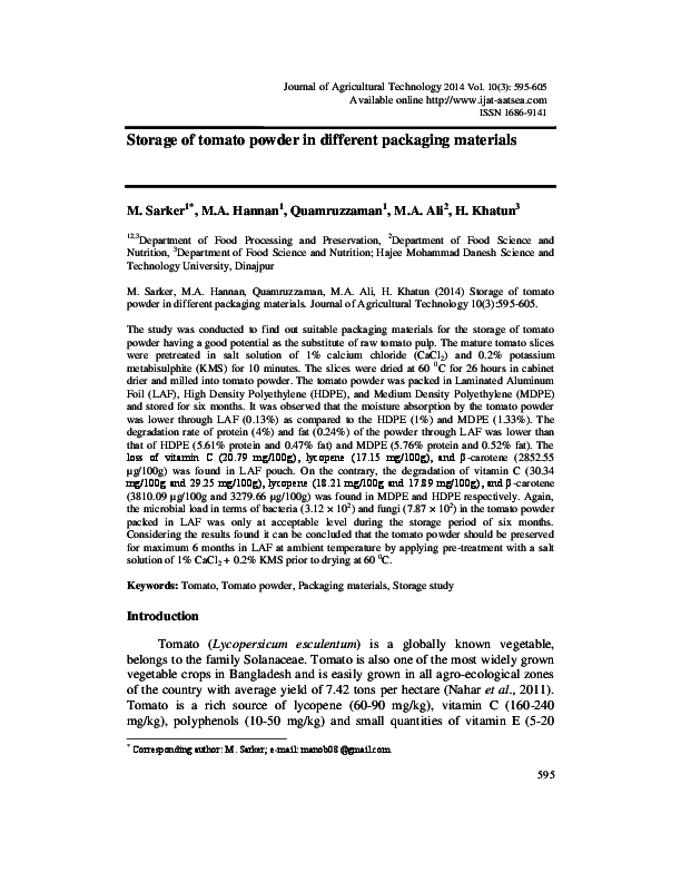 (PDF) Storage of tomato powder in different packaging materials