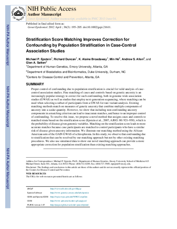 (PDF) Stratification-Score Matching Improves Correction for Confounding ...