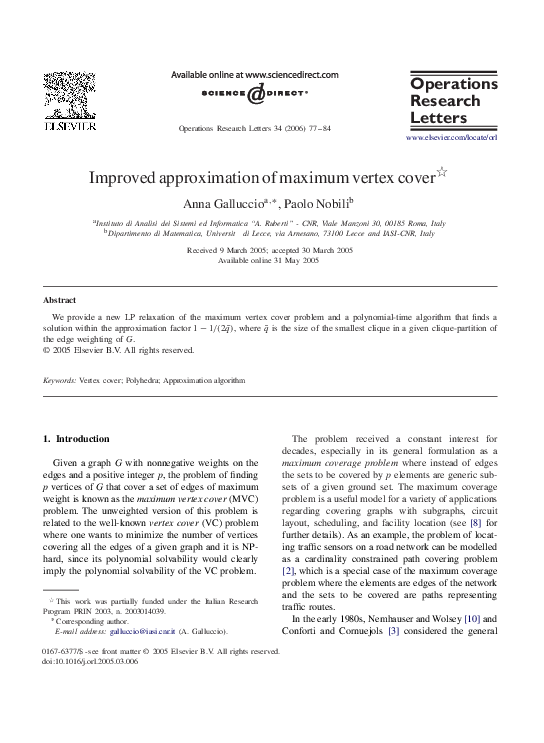 Pdf Improved Approximation Of Maximum Vertex Cover Paolo Nobili