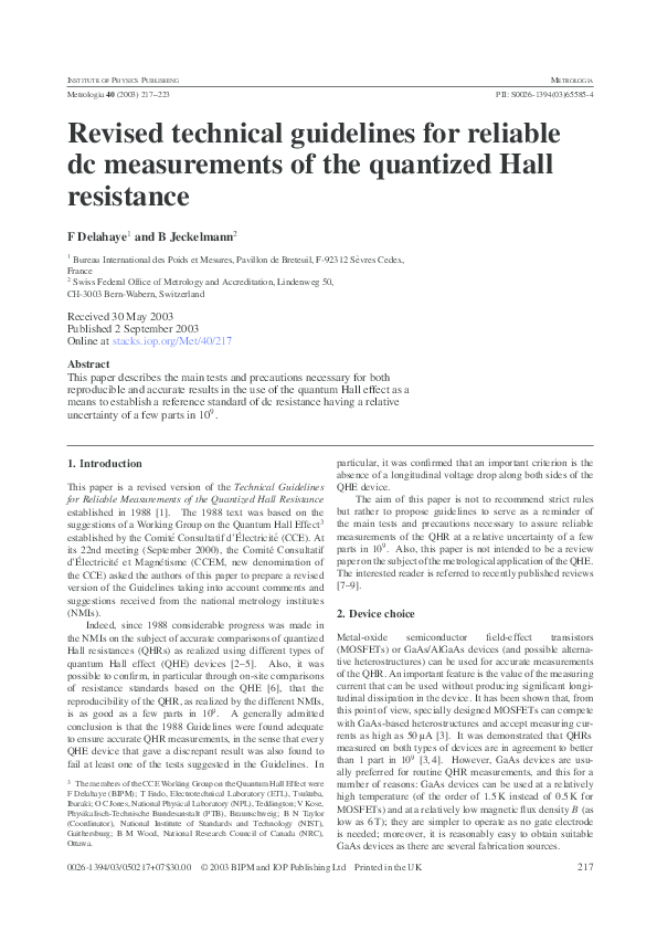 (PDF) Revised technical guidelines for reliable dc measurements of the ...
