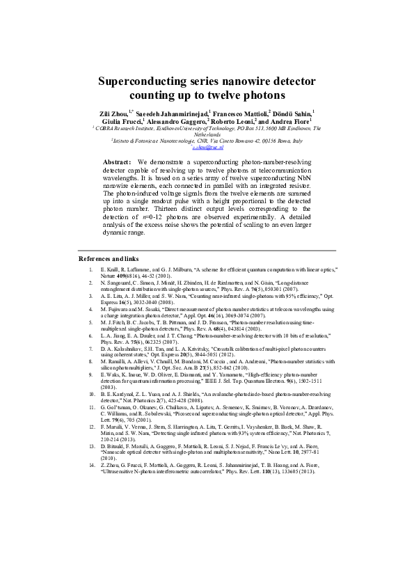 (PDF) Superconducting series nanowire detector counting up to twelve photons