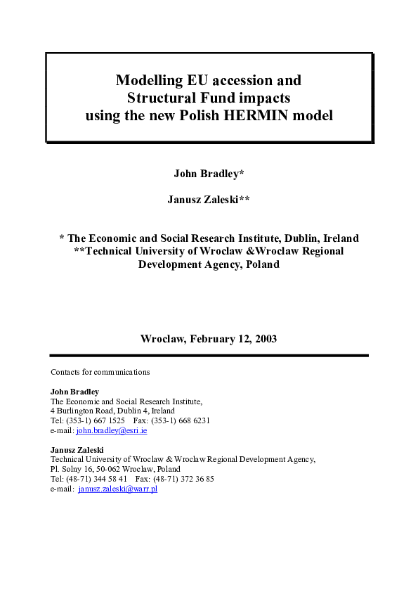 (PDF) Modelling EU accession and Structural Fund impacts using the new ...