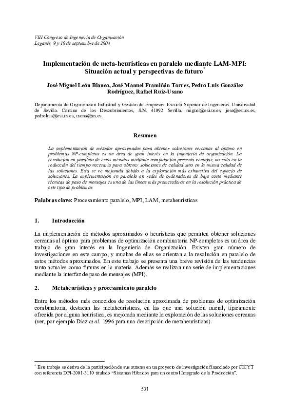 (PDF) Implementación de meta-heurísticas en paralelo mediante LAM-MPI ...