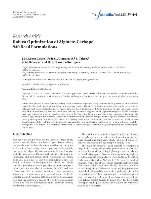 (PDF) Robust optimization of alginate-Carbopol 940 bead formulations