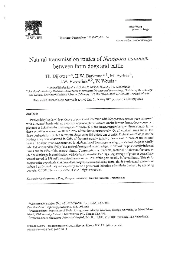 (PDF) Natural transmission routes of Neospora caninum between farm dogs ...