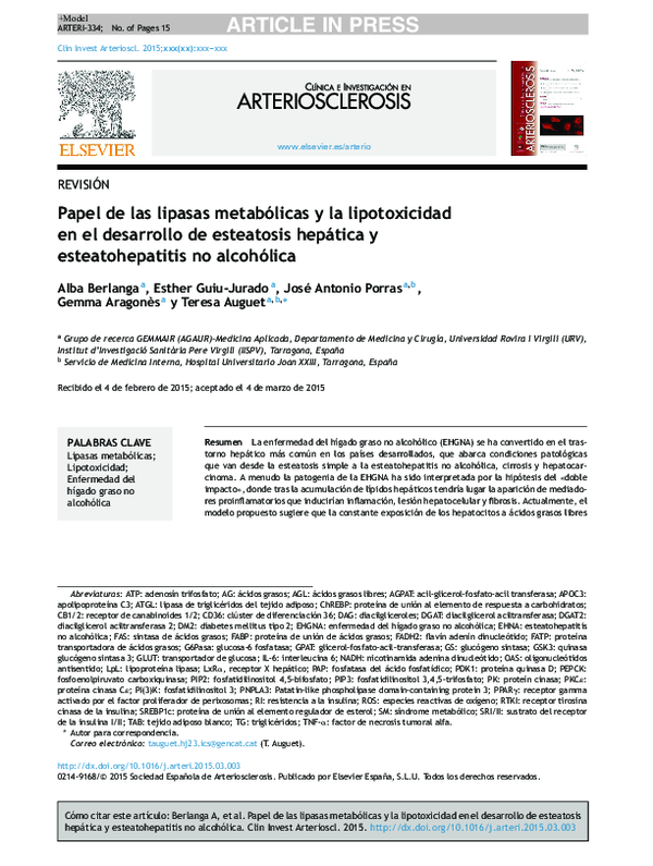 (PDF) Papel de las lipasas metabólicas y la lipotoxicidad en el ...