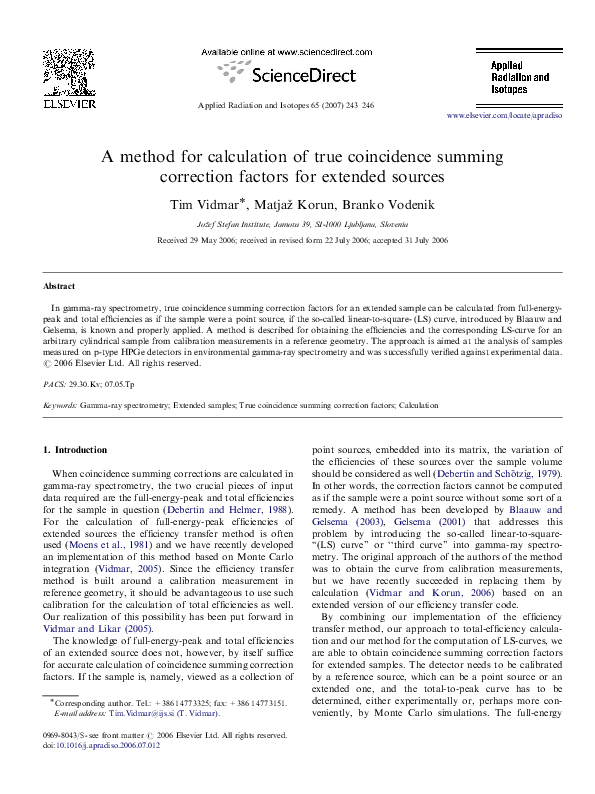(PDF) A method for calculation of true coincidence summing correction ...