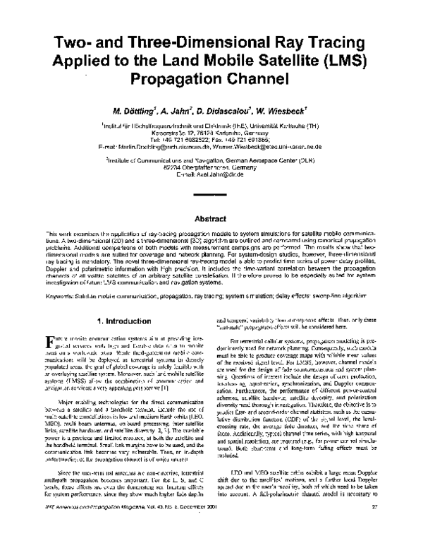 (PDF) Two- and three-dimensional ray tracing applied to the land mobile satellite (LMS ...