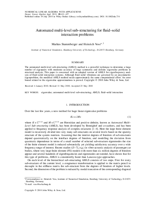 Pdf Automated Multi Level Sub Structuring For Fluid Solid Interaction Problems
