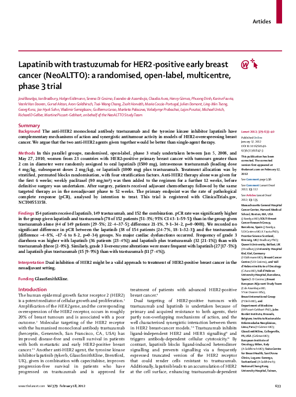 (PDF) Lapatinib with trastuzumab for HER2-positive early breast cancer ...