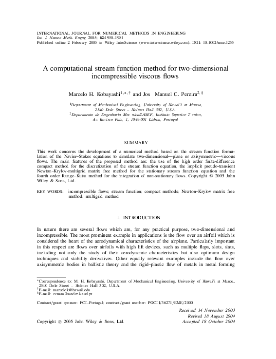 Pdf A Computational Stream Function Method For Two Dimensional