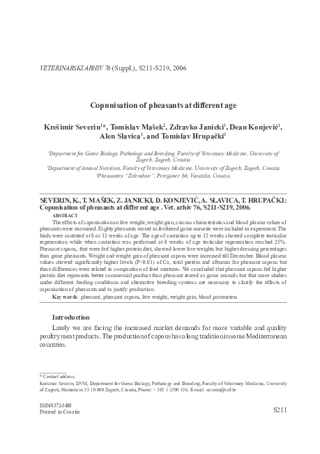 (PDF) Copunisation of pheasants at different age