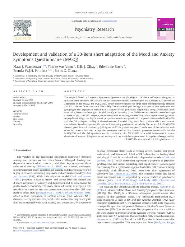 (PDF) Development and validation of a 30-item short adaptation of the ...