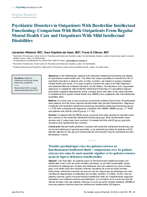 (PDF) Psychiatric disorders in outpatients with borderline intellectual ...