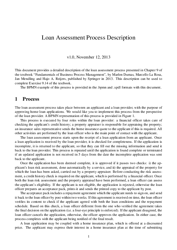 (PDF) Loan Assessment Process Description