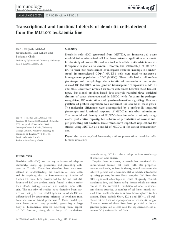 (PDF) Transcriptional and functional defects of dendritic cells derived ...