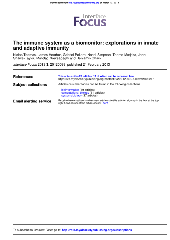 (PDF) The immune system as a biomonitor: Explorations in innate and ...