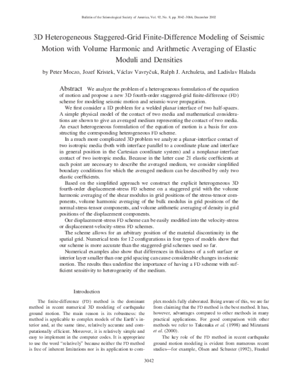 Pdf 3d Heterogeneous Staggered Grid Finite Difference Modeling Of Seismic Motion With Volume