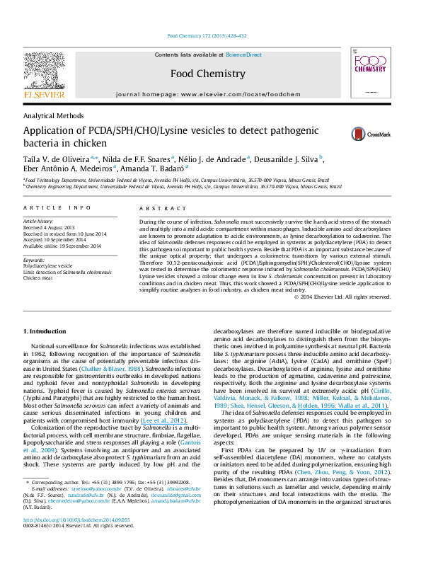 (PDF) Application of PCDA/SPH/CHO/Lysine vesicles to detect pathogenic ...