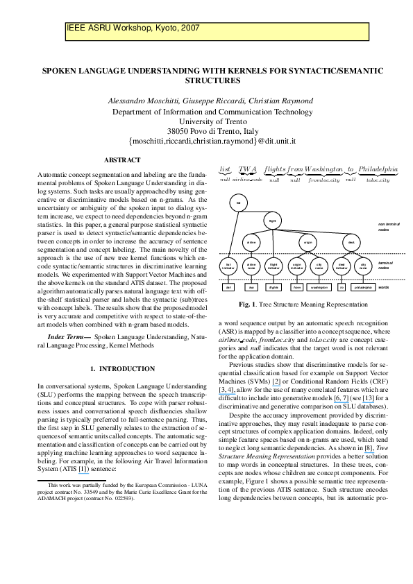 Pdf Spoken Language Understanding With Kernels For Syntacticsemantic Structures
