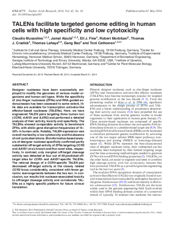 (PDF) TALENs facilitate targeted genome editing in human cells with ...