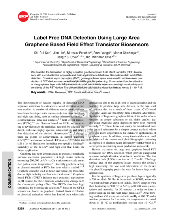(PDF) Label Free DNA Detection Using Large Area Graphene Based Field Effect Transistor Biosensors