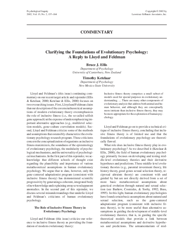 (PDF) Clarifying the foundations of evolutionary psychology: A reply to ...