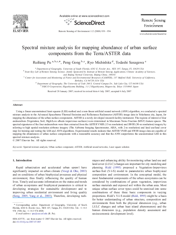 (PDF) Spectral mixture analysis for mapping abundance of urban surface components from the Terra ...