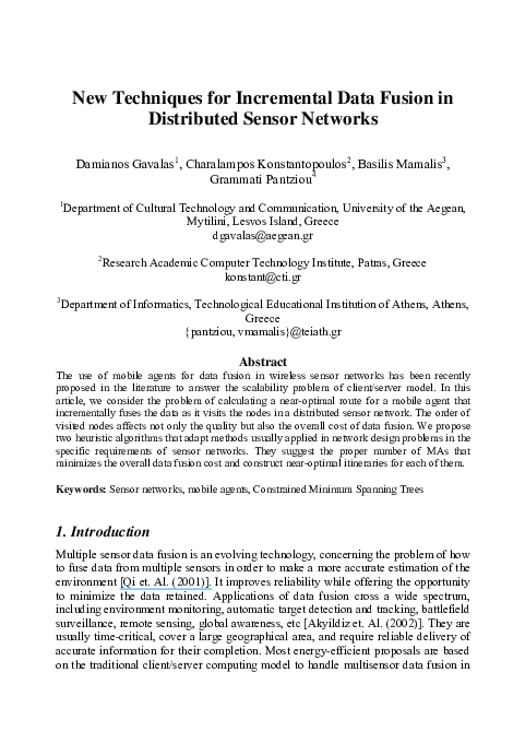 (PDF) New Techniques for Incremental Data Fusion in Distributed Sensor Networks