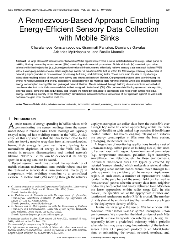 Pdf A Rendezvous Based Approach Enabling Energy Efficient Sensory Data Collection With Mobile