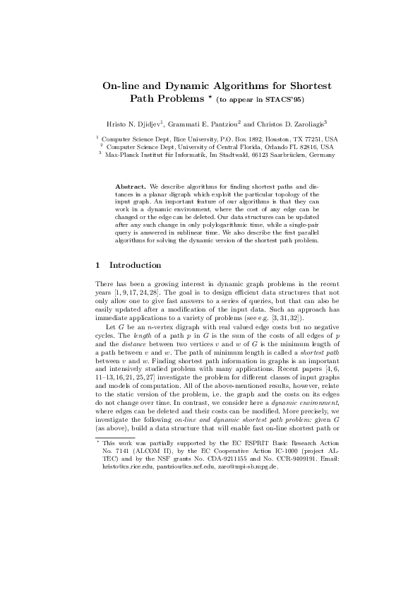 (PDF) On-line and dynamic algorithms for shortest path problems