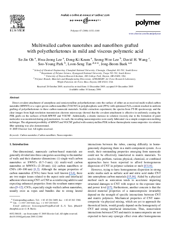 (PDF) Multiwalled carbon nanotubes and nanofibers grafted with polyetherketones in mild and ...