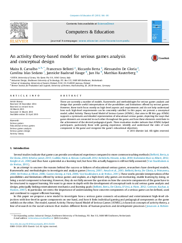 (PDF) An activity theory-based model for serious games analysis and ...