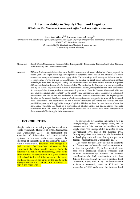 (PDF) Interoperability in supply chain and logistics: What can the Common Framework offer? – A ...