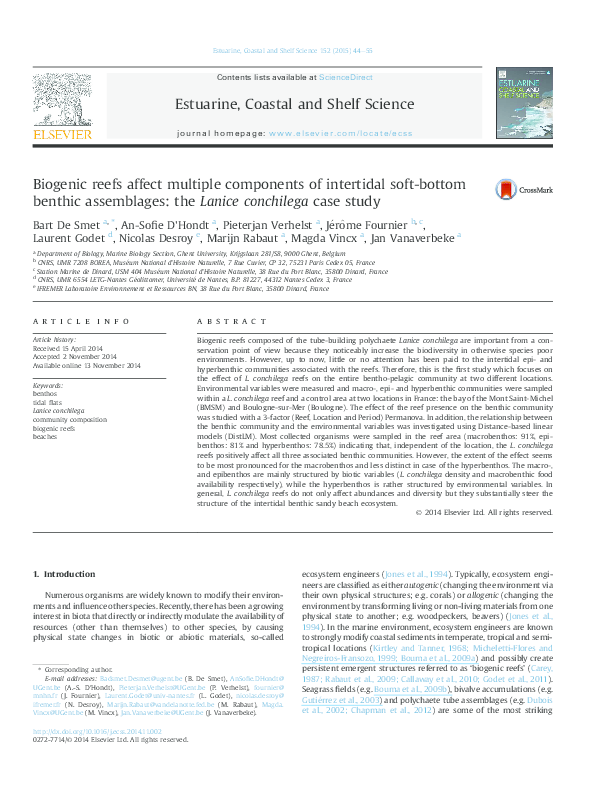 (PDF) Biogenic reefs affect multiple components of intertidal soft ...