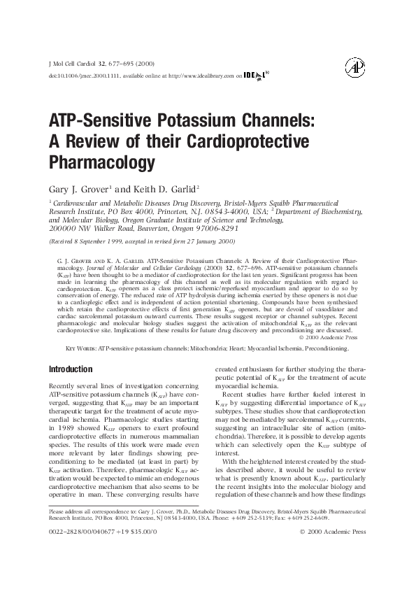 (PDF) ATP-Sensitive Potassium Channels: A Review of their ...