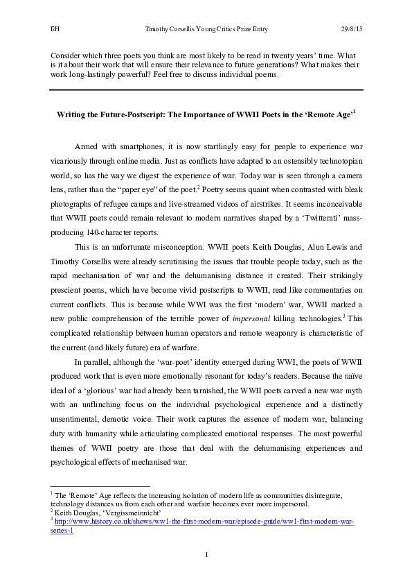 Writing the Future-Postscript: The Importance of WWII Poets in the ...