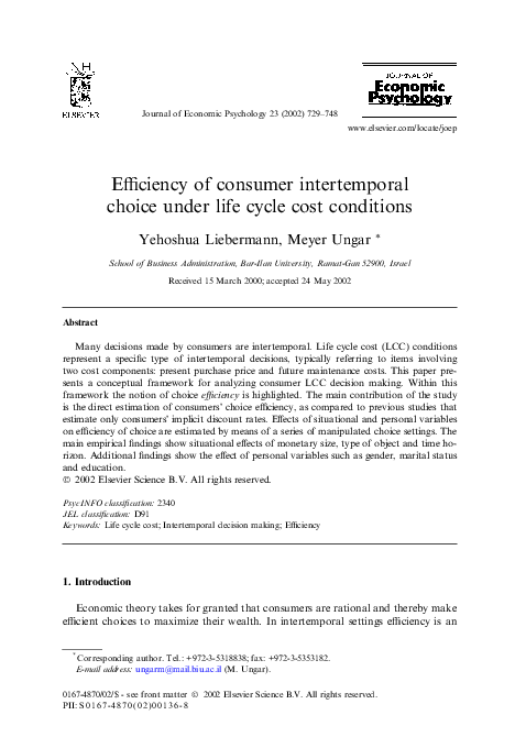 (PDF) Efficiency of consumer intertemporal choice under life cycle cost ...
