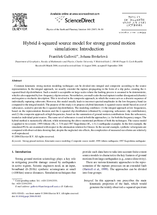 (PDF) Hybrid k-squared source model for strong ground motion simulations: Introduction