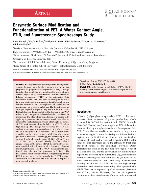 (PDF) Enzymatic surface modification and functionalization of PET: A ...