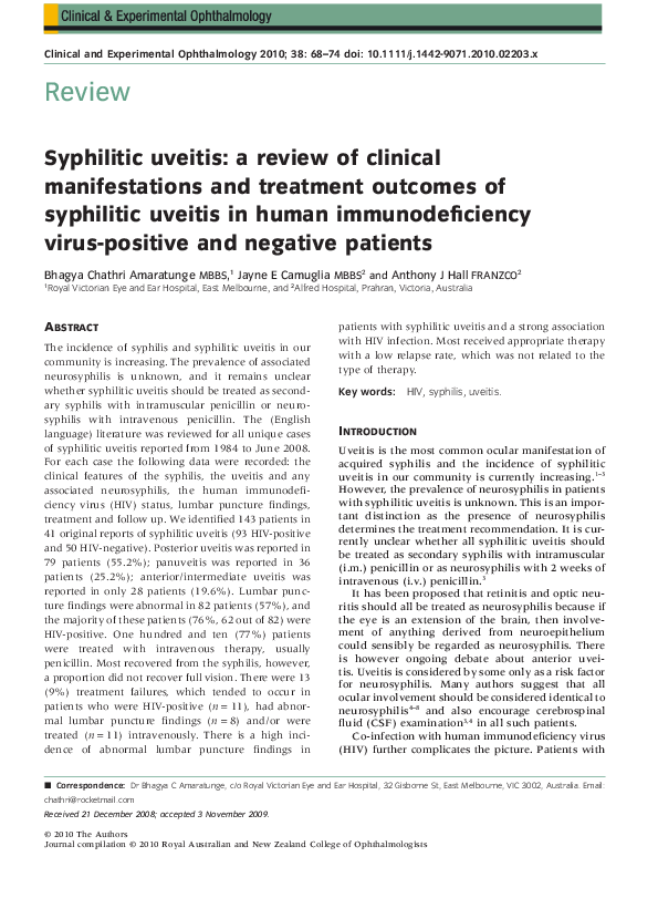 (PDF) Syphilitic uveitis: a review of clinical manifestations and ...