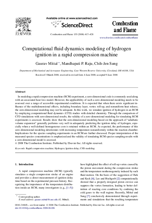 Pdf Computational Fluid Dynamics Modeling Of Hydrogen Ignition In A