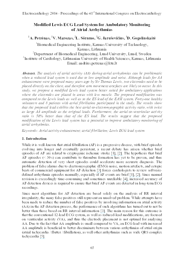 (PDF) A modified Lewis ECG lead system for ambulatory monitoring of ...