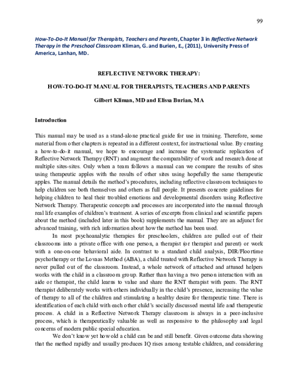 (PDF) Reflective Network Therapy in the Preschool Classroom, Chapter 3 ...