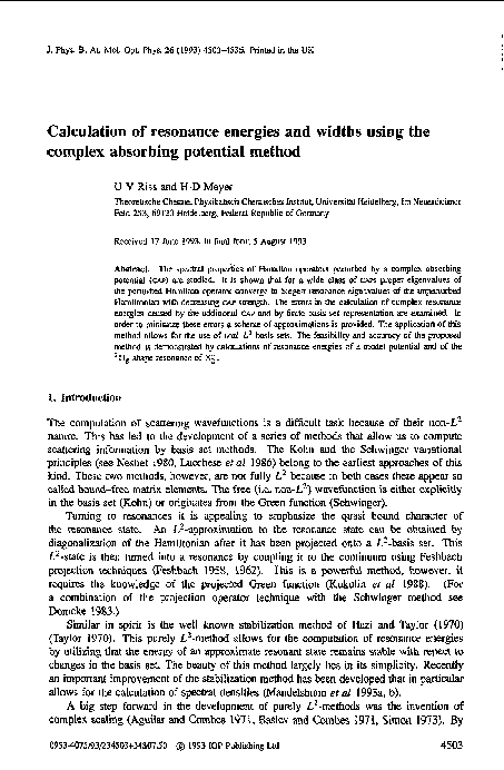 Pdf Calculation Of Resonance Energies And Widths Using The Complex