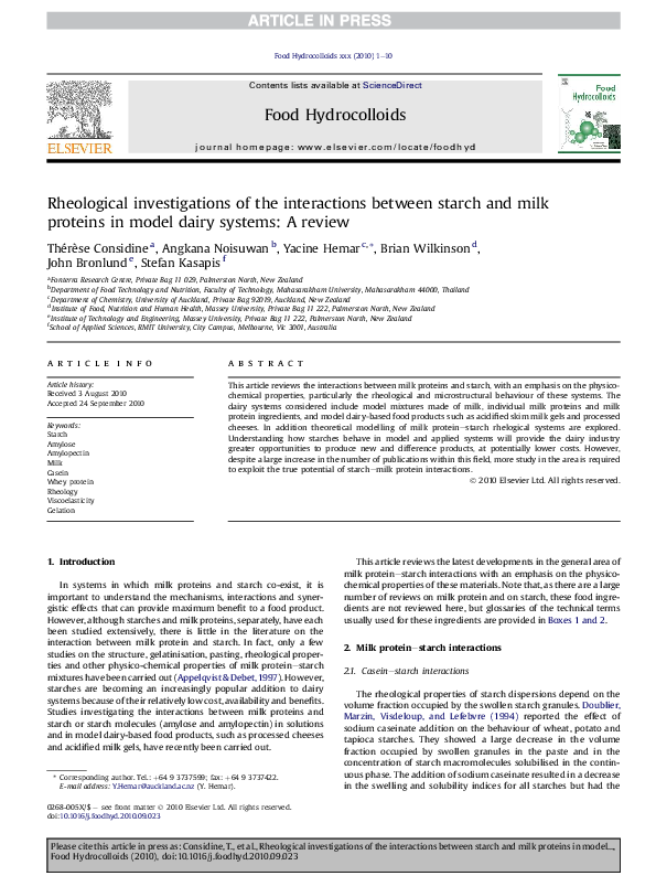 (PDF) Rheological investigations of the interactions between starch and ...